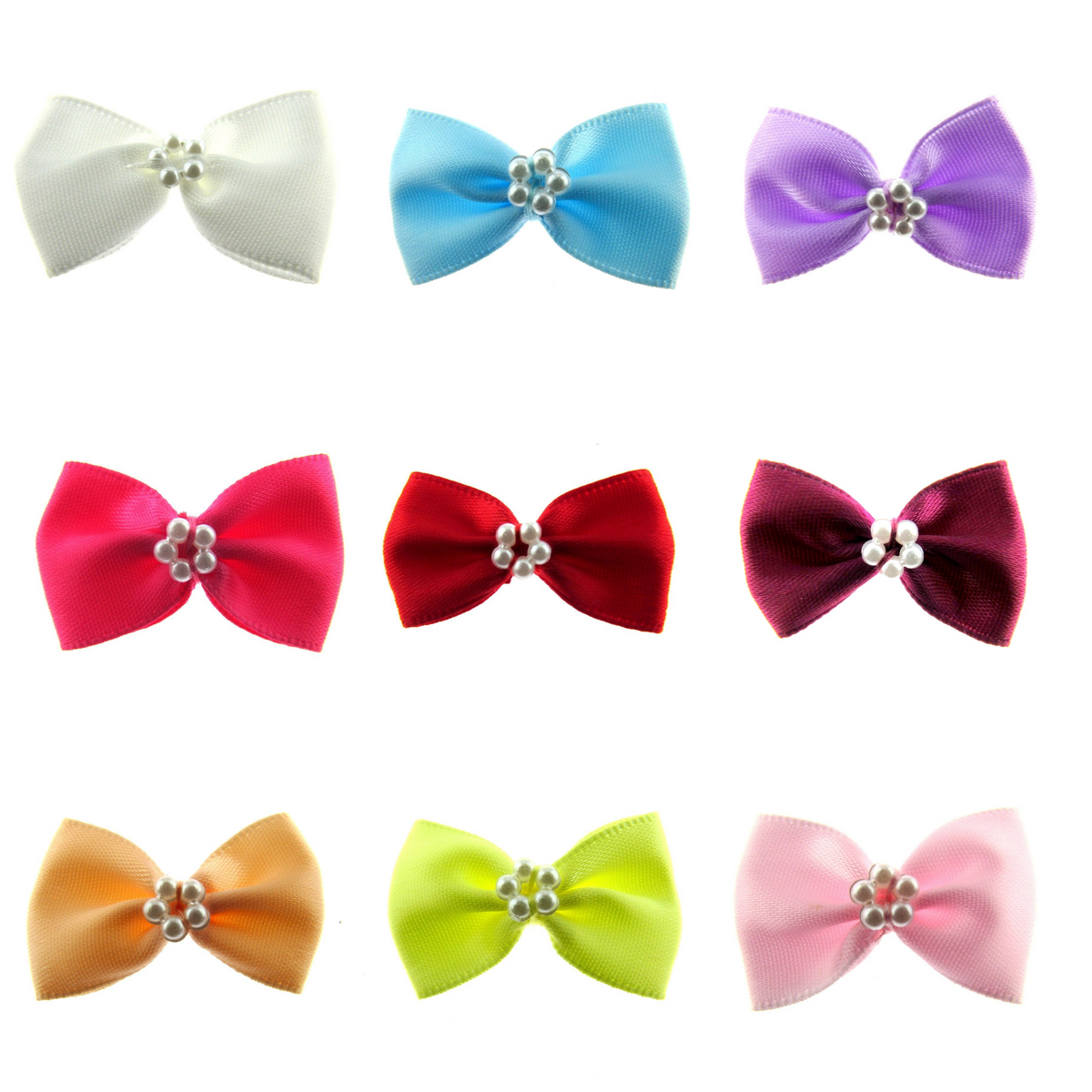 Satin Ribbon Bows With Pearl Ring - "Bow Tie Bows" - 14 Colours - (34m ...