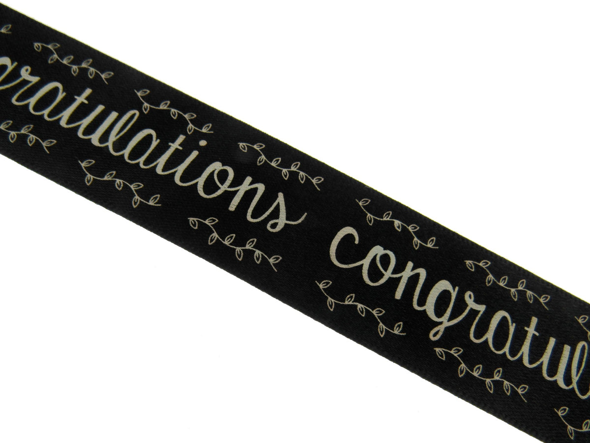 Black Satin Congratulations Ribbon 25mm x 3m – Berisfords Laurel Vine ...