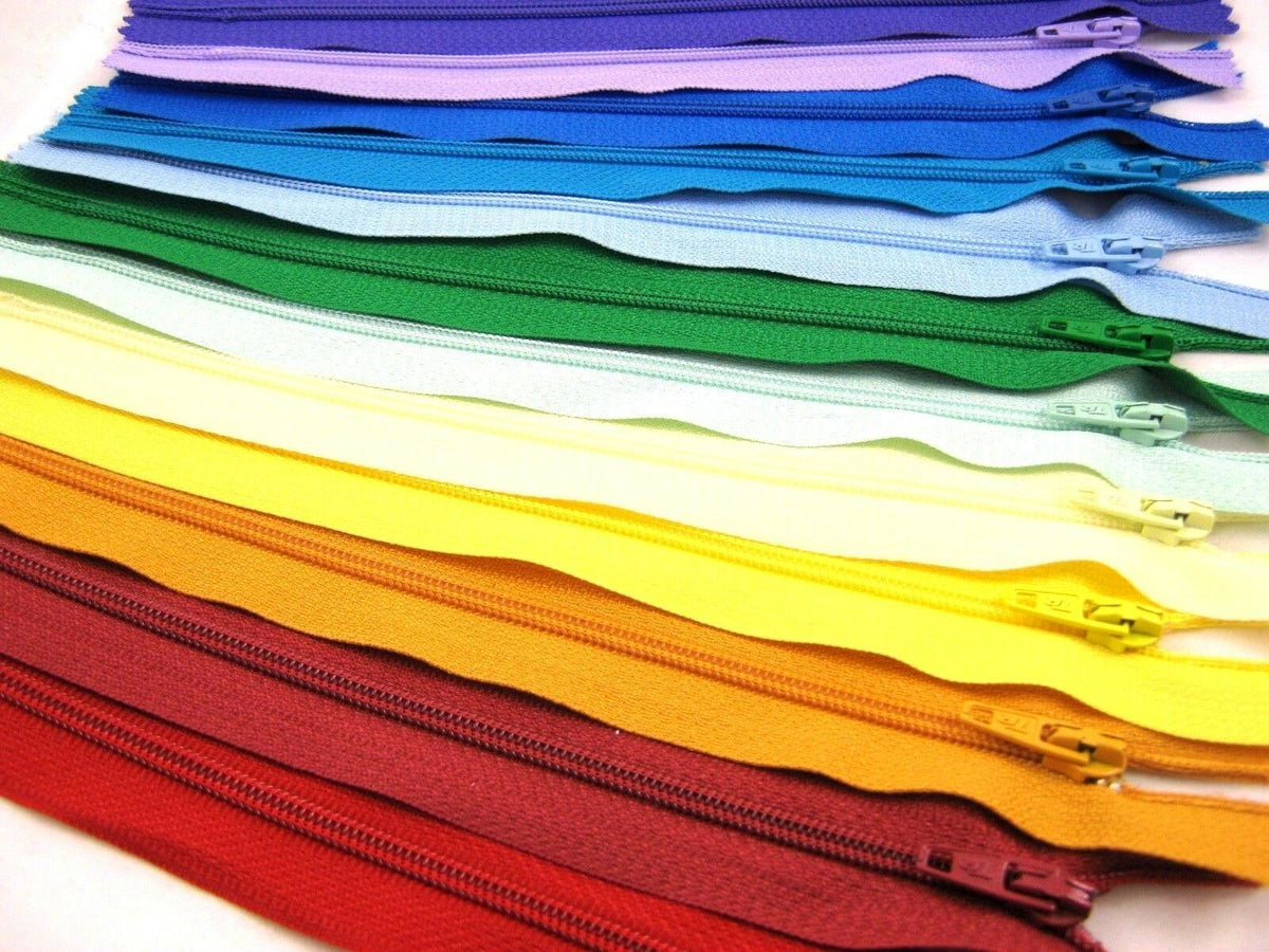 Nylon Closed End Zips - Rainbow Sample Mix - 12 Pack - 10 Sizes - 6 ...