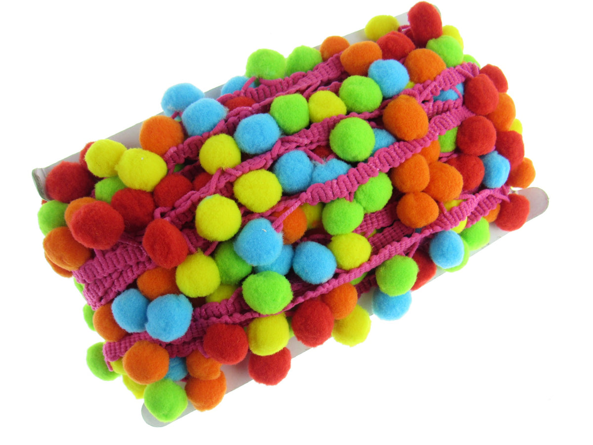 Bright Colourful Pom Pom Trimming Braid - 10mm Balls - 25mm Drop ...