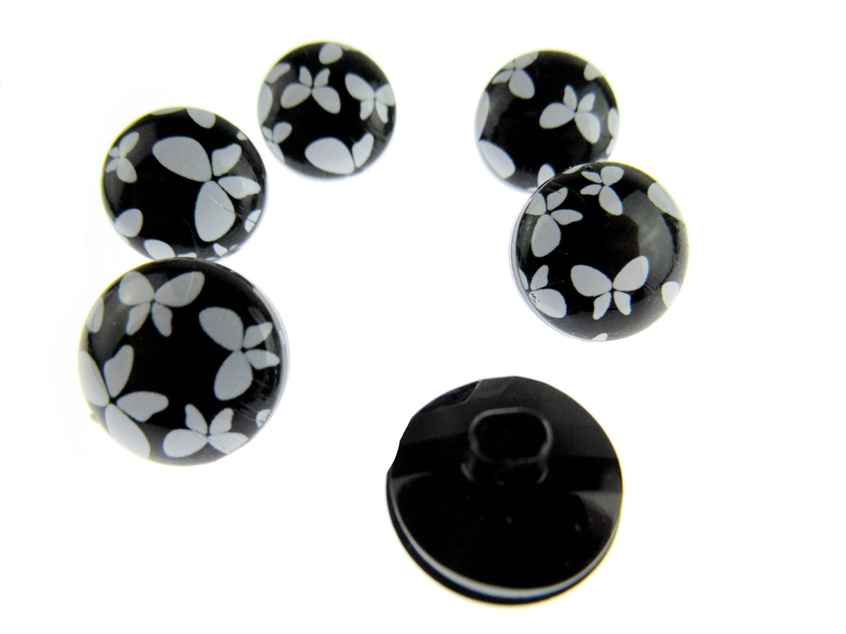 Round Black Shank Buttons with Butterfly Print - 15mm - WB364524 ...
